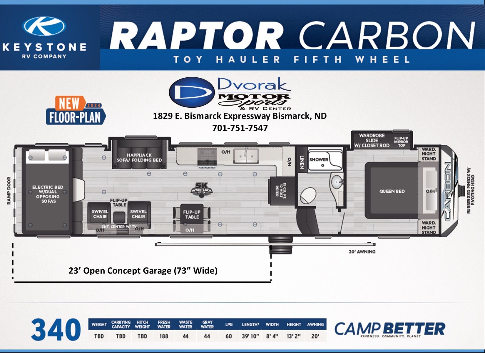 New 2024 Keystone RV Raptor 340WFO - Toy Hauler | RVs in Bismarck ND ...