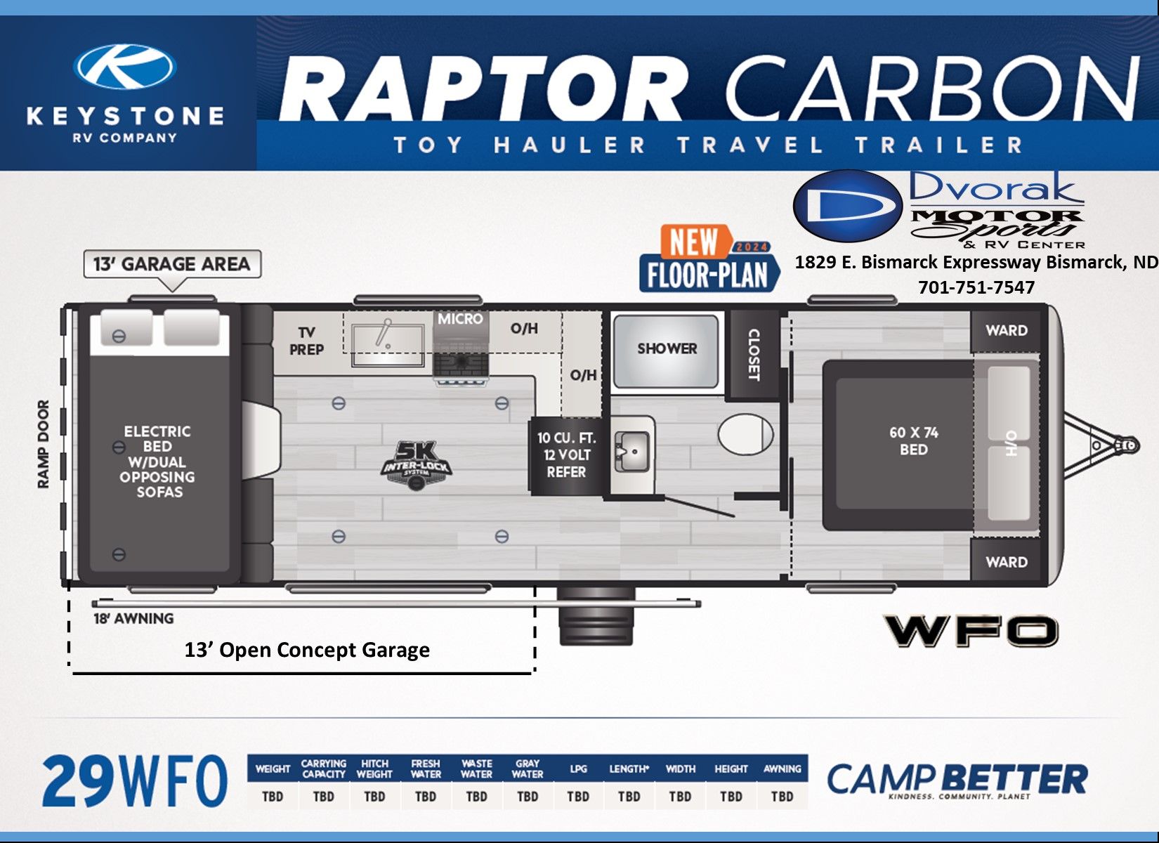 New 2024 Keystone RV Carbon 29WFO - Toy Hauler | RVs in Bismarck ND | White