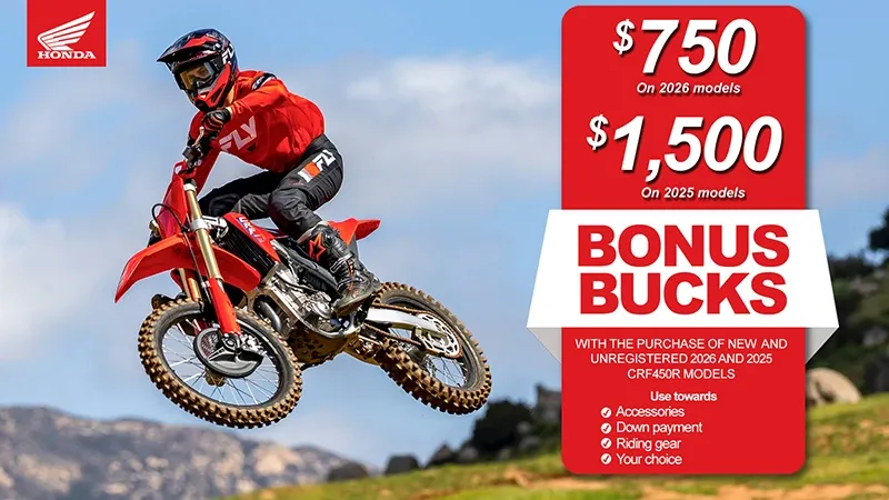 Honda - Up To $1500 Bonus Bucks | Promotion at Thornton's Motorcycle ...