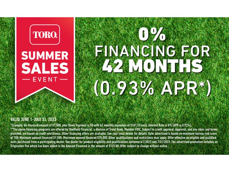 Toro - Summer Sales Event - 0% Financing for 42 Months (0.93% APR ...