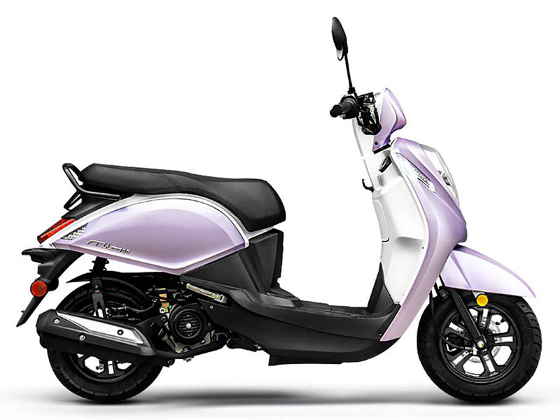 New 2025 SYM Mio 50, Columbia SC | Specs, Price, Photos | Arctic White / Purple Grape